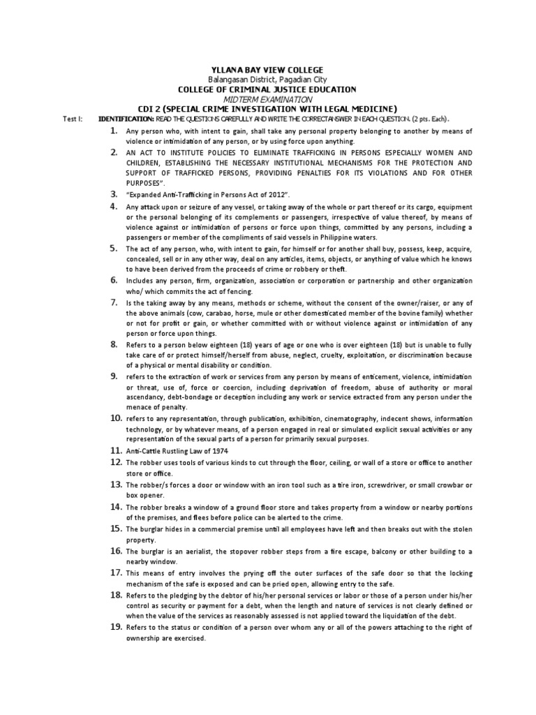 Cdi 2 Exam Short | PDF | Human Trafficking | Crime & Violence