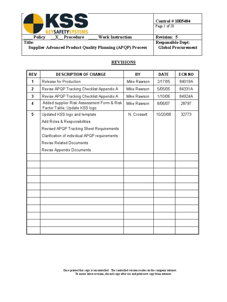 Apqp Supplier Procedure Pdf Specification Technical Standard Verification And Validation