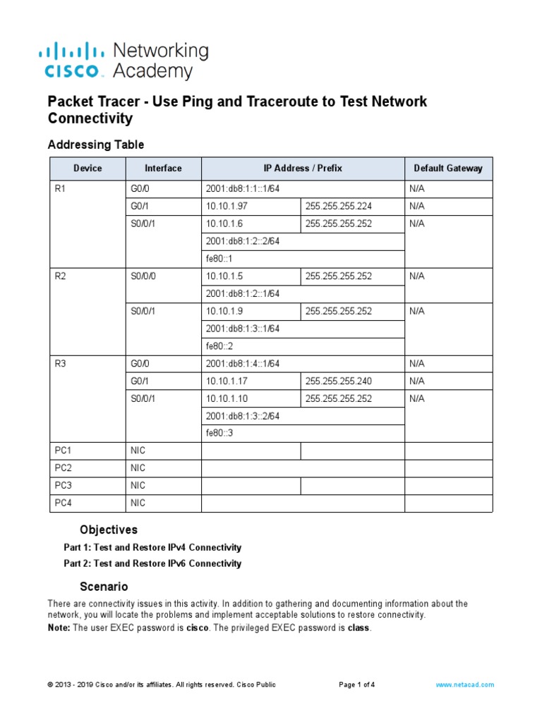 Lab 11 1 Use Ping And Traceroute To Test Network Connectivity Pdf Router Computing I Pv6