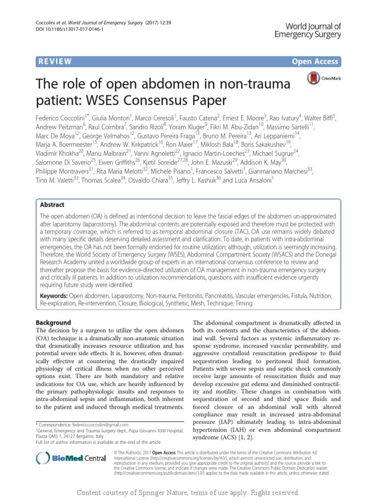 The Role of Open Abdomen in Non-Trauma Patient WSE | PDF | Medical ...