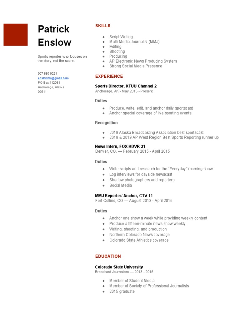 Patrick Resume | PDF | News | Broadcast Journalism
