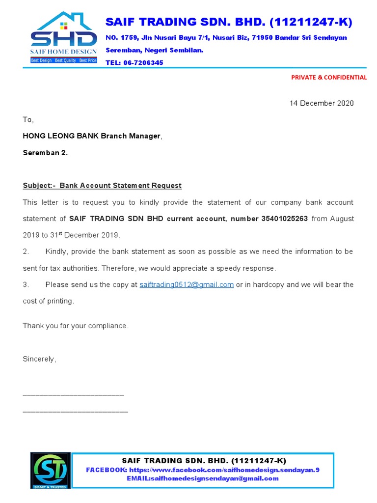 Bank Statement HLB Request Letter | PDF
