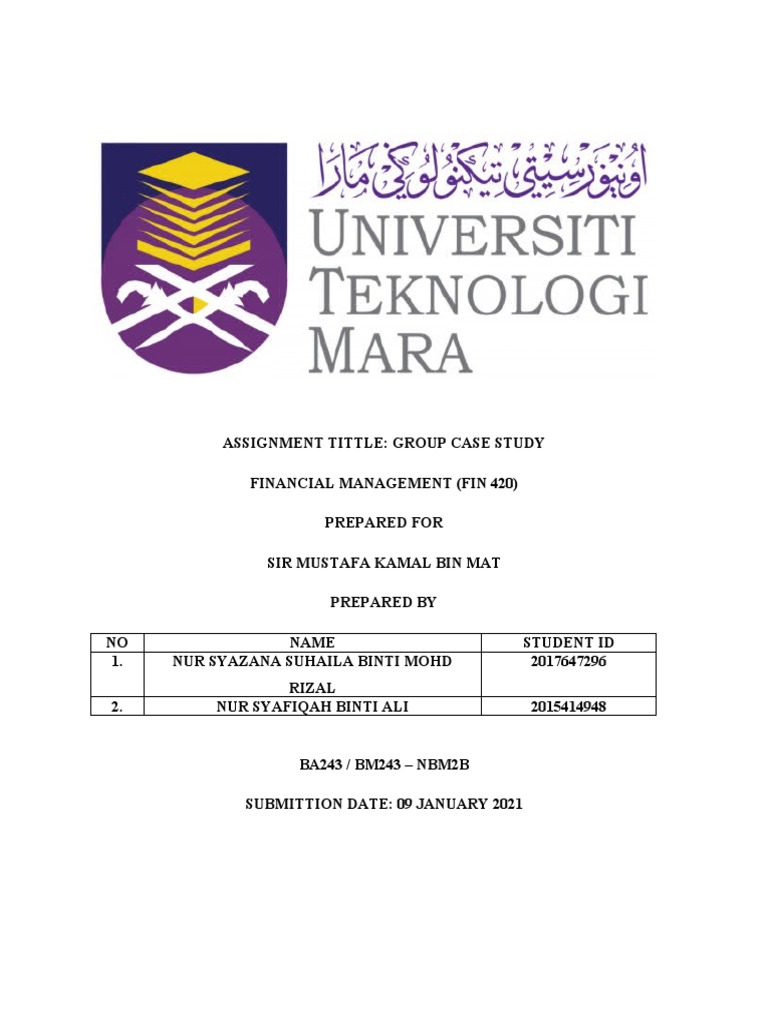Fin 420 - Case Study Assignment | PDF | Net Income | Equity (Finance)
