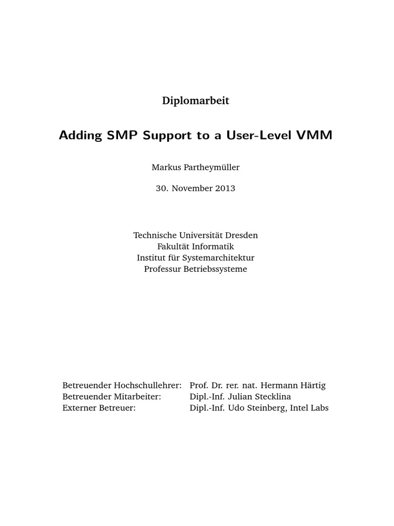 Adding SMP Support To A User-Level VMM: Diplomarbeit | PDF | Multi Core Processor | Virtual Machine