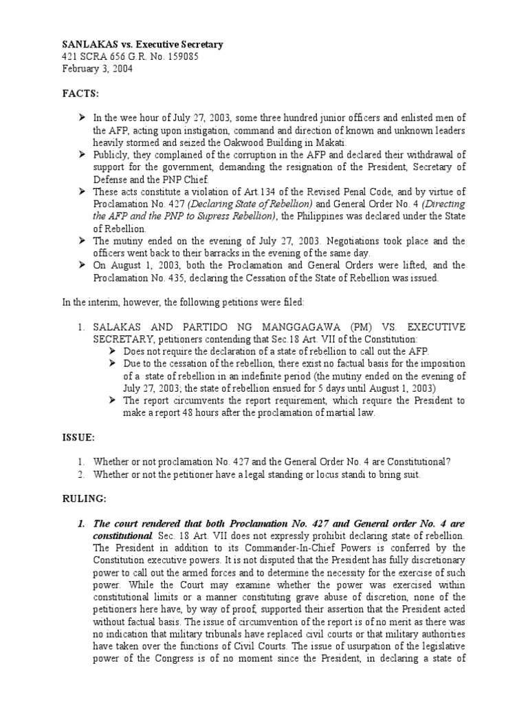 SANLAKAS vs. Executive Secretary: The AFP and The PNP To Supress ...