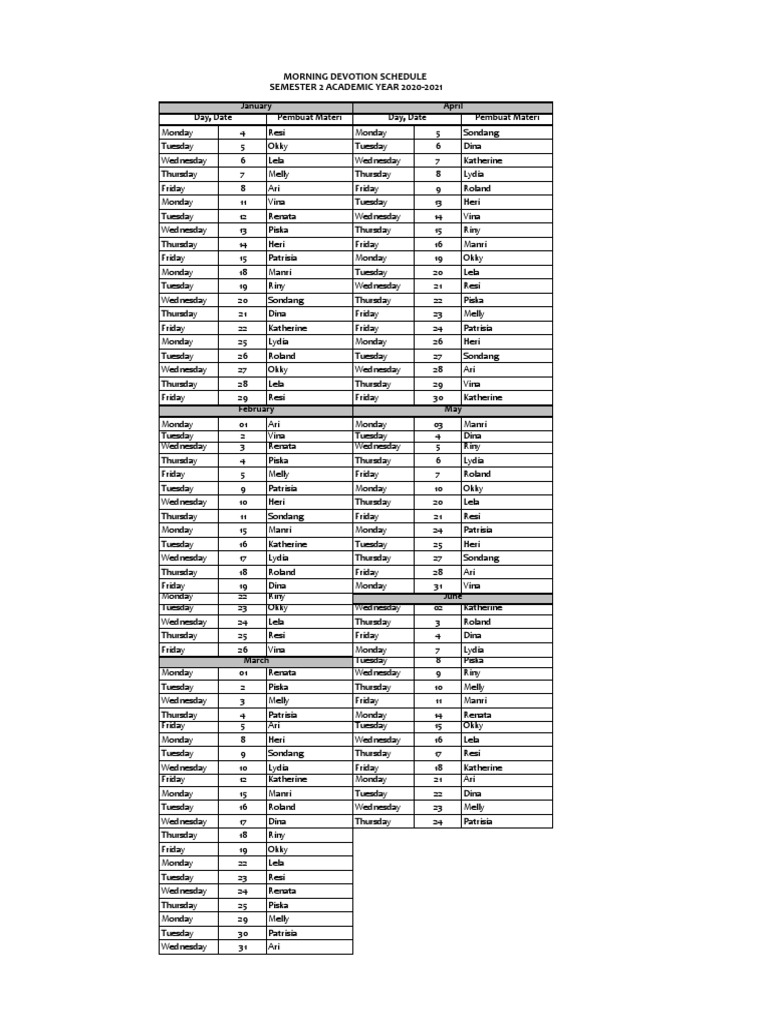 Jadwal Morning Devotion | PDF