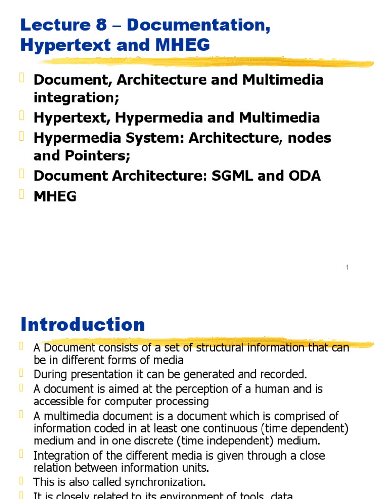 Lecture 8 - Documentation, Hypertext and MHEG | PDF