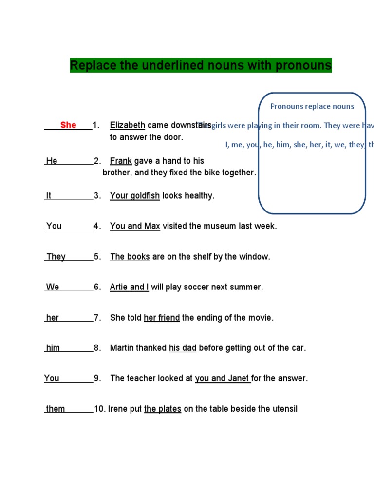 Replace Nouns With Pronouns Worksheet Pronoun Worksheets