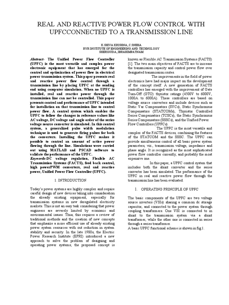 Real And Reactive Power Flow Control With Upfcconnected To A