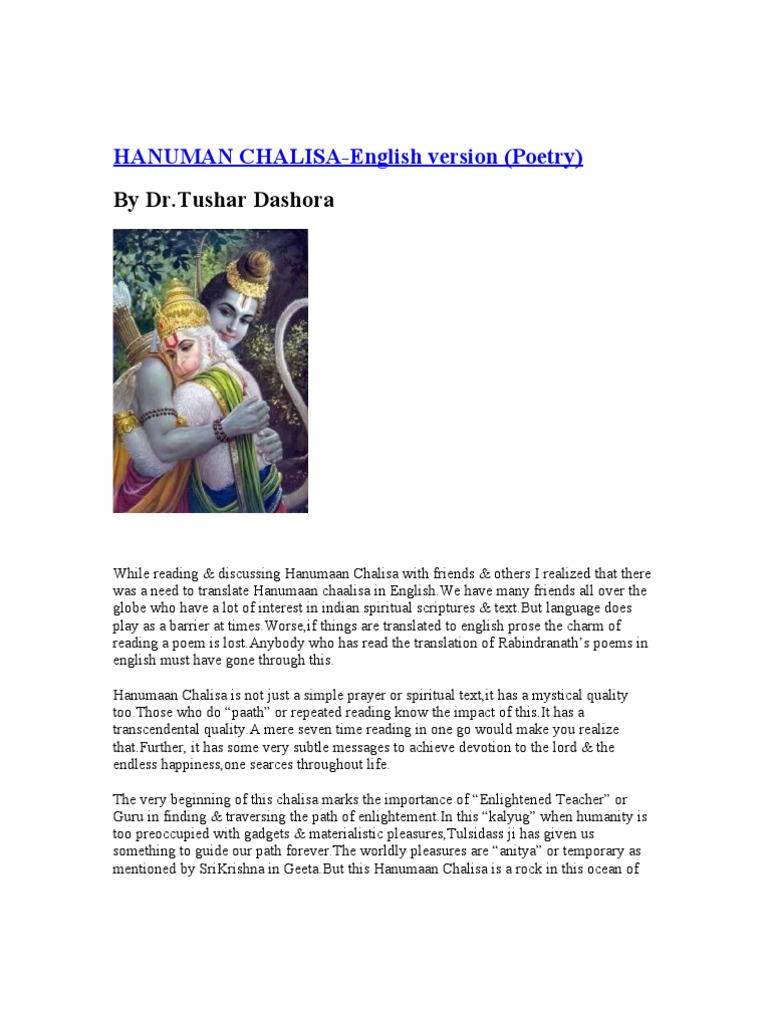 HANUMAN CHALISA in English | PDF | Hindu Literature | Hindu Mythology