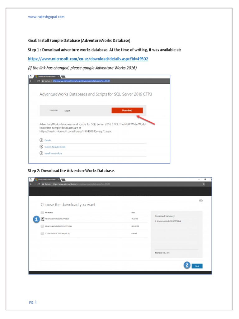 Goal: Install Sample Database (Adventureworks Database) Step 1 ...