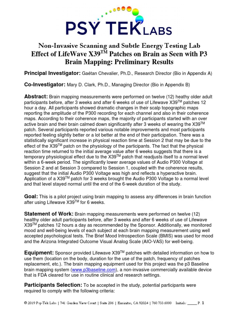 Estudio de Gaetan Chevalier, PH.D., Director de Investigación de Psy-Tek Labs | PDF | Neural ...
