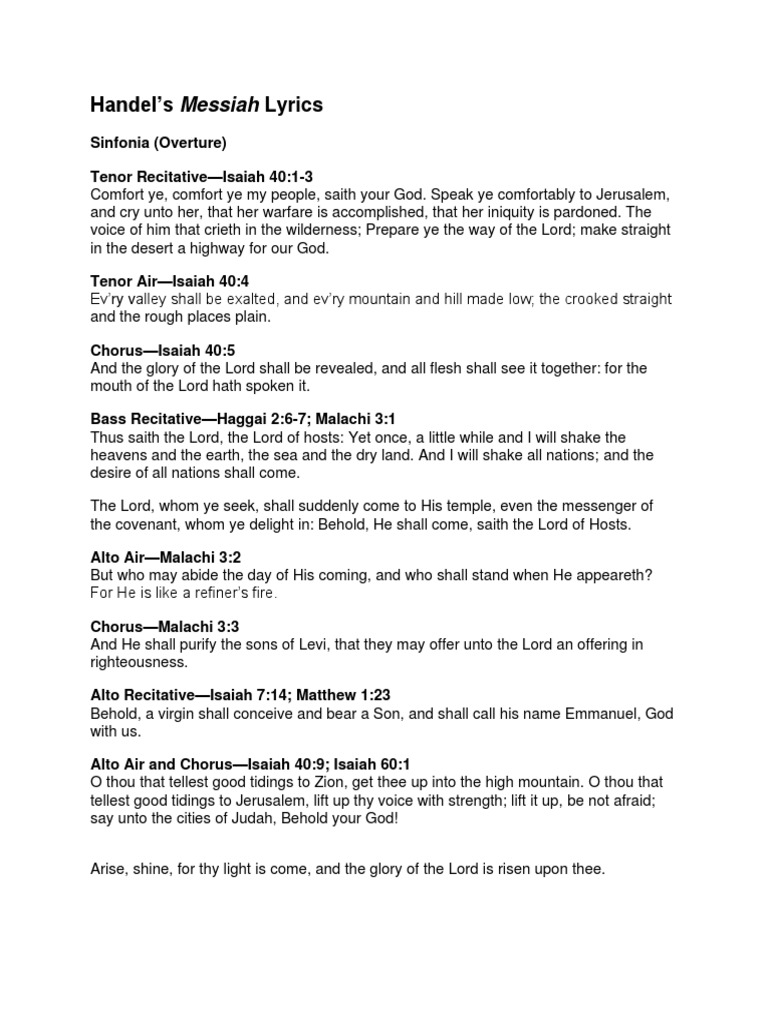 Handel's Messiah Lyrics | PDF | Entertainment (General) | Bible