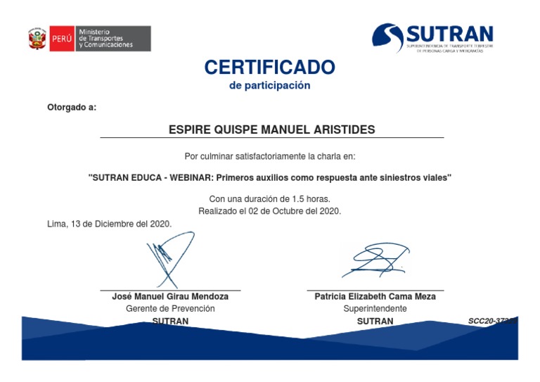 SUTRAN EDUCA - WEBINAR Primeros Auxilios Como Respuesta Ante Siniestros ... SUTRAN EDUCA - WEBINAR Primeros Auxilios Como Respuesta Ante Siniestros ...