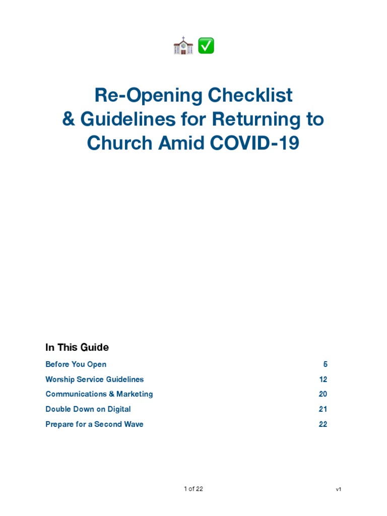 Re Opening Checklist Guidelines For Returning To Church Amid COVID 19 ...