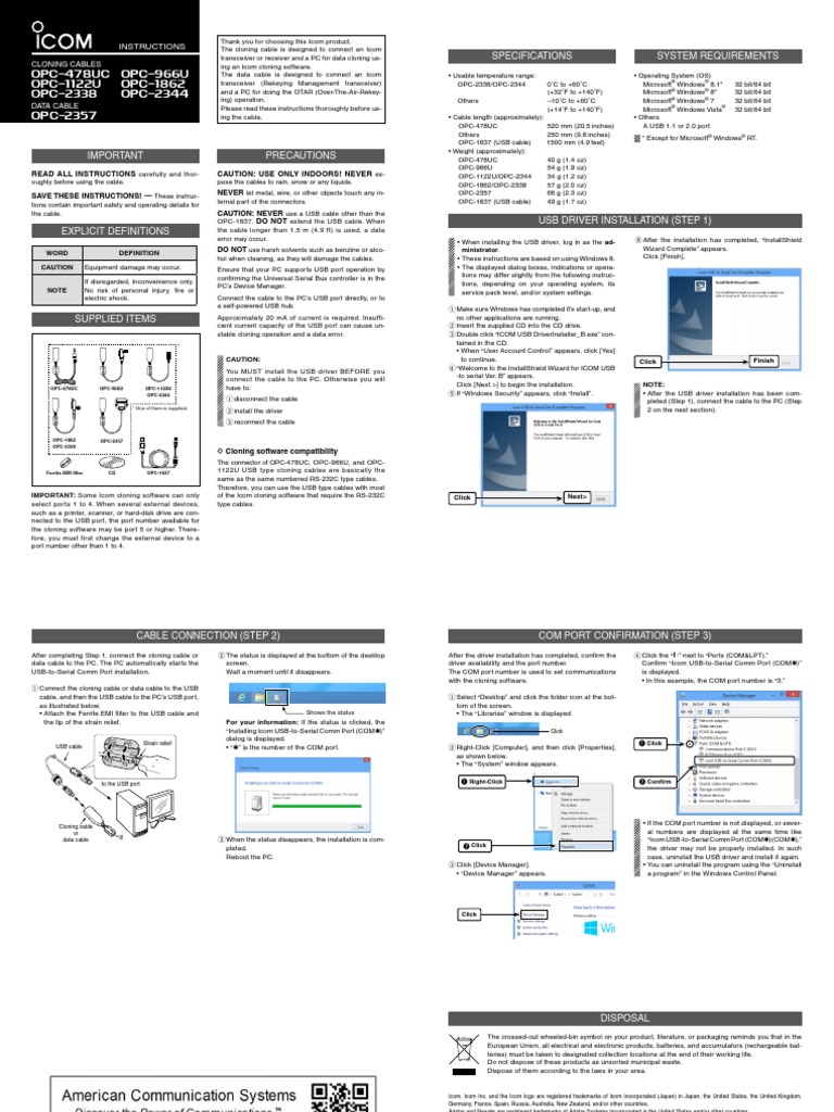 Specifications System Requirements: Instructions Opc-478uc Opc-966u Opc ...