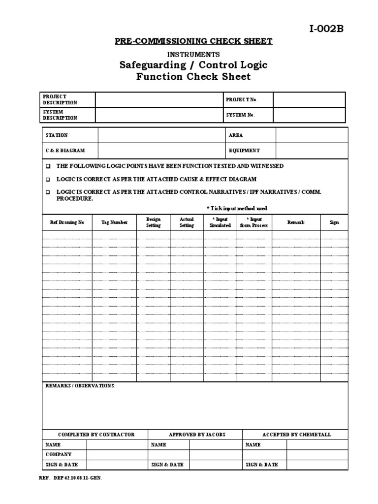 Pre-Commissioning Check Sheet: Instruments | PDF