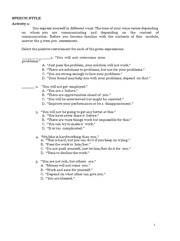 Speech Style Activity 1 | PDF | Speech | Conversation