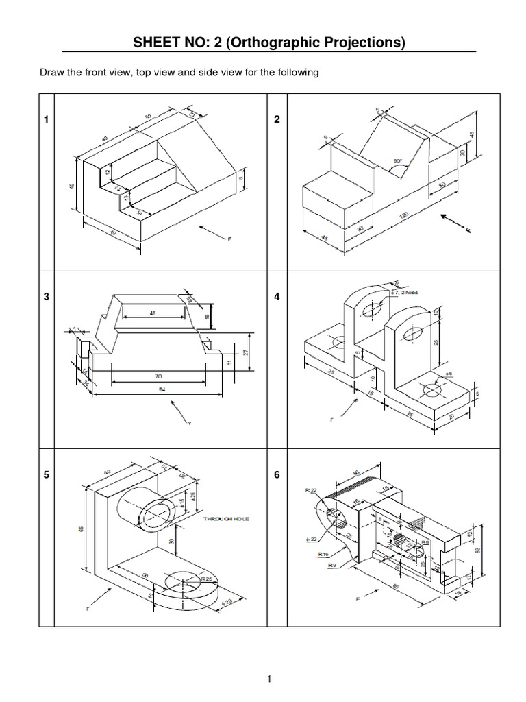 SHEET NO: 2 (Orthographic Projections) : Draw The Front View, Top View ...