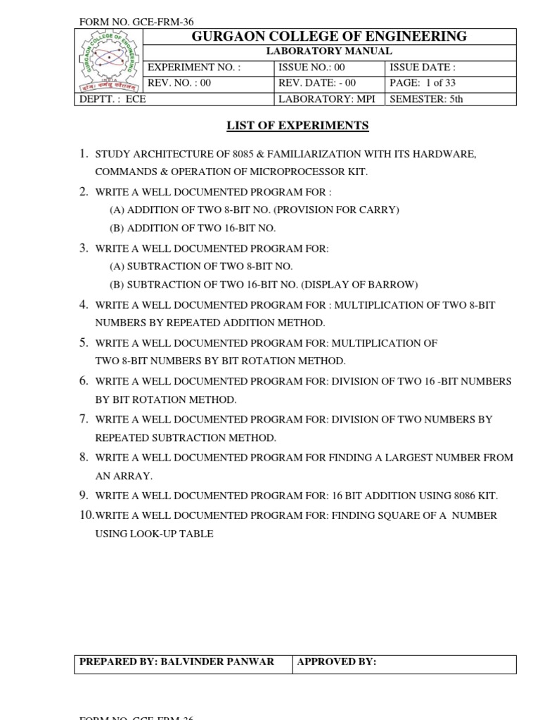 GCE Microprocessor & Interfacing Lab Manuals | PDF | Teaching Methods ...