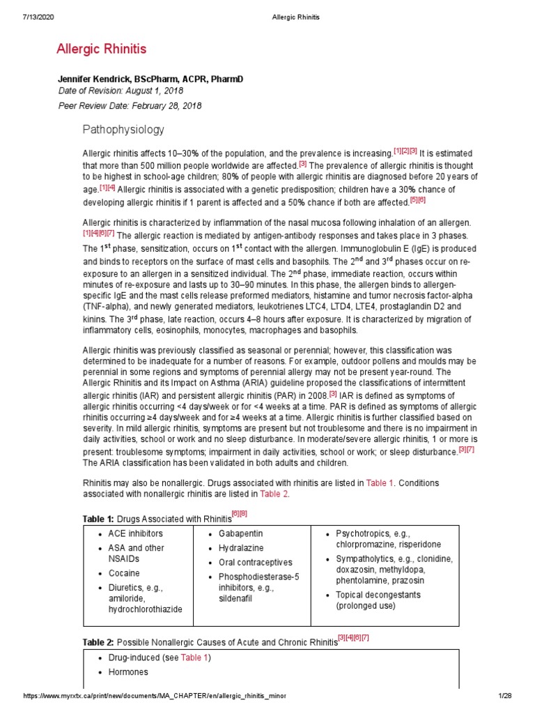 Allergic Rhinitis: Pathophysiology | PDF | Allergy | Allergen