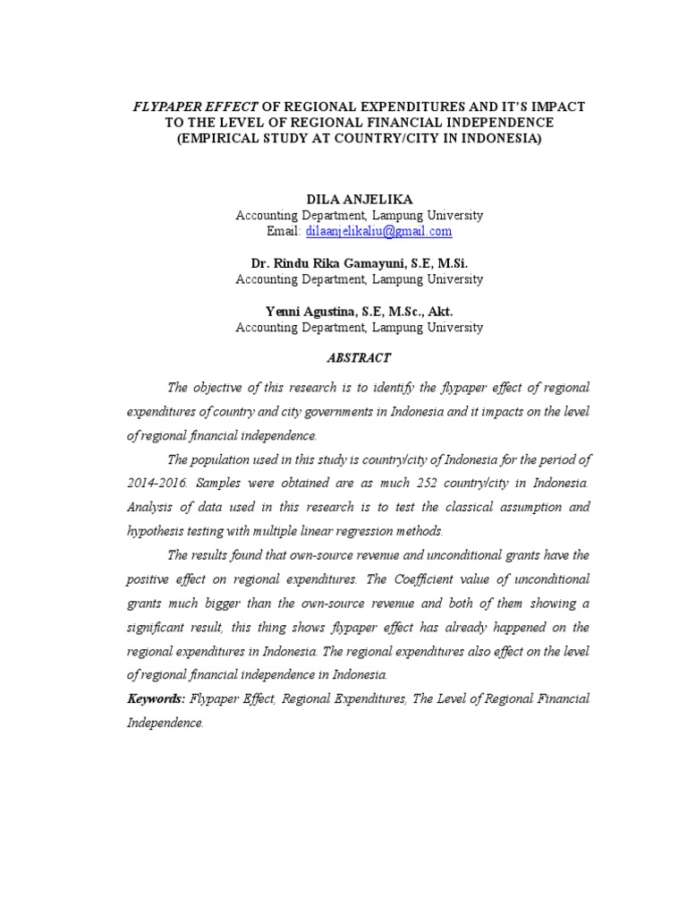 Flypaper Effect of Regional Expenditures and It'S Impact | PDF ...