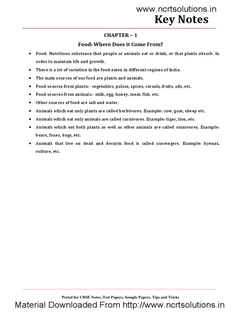 Chapter - 1 Food: Where Does It Come From?: Portal For CBSE Notes, Test ...