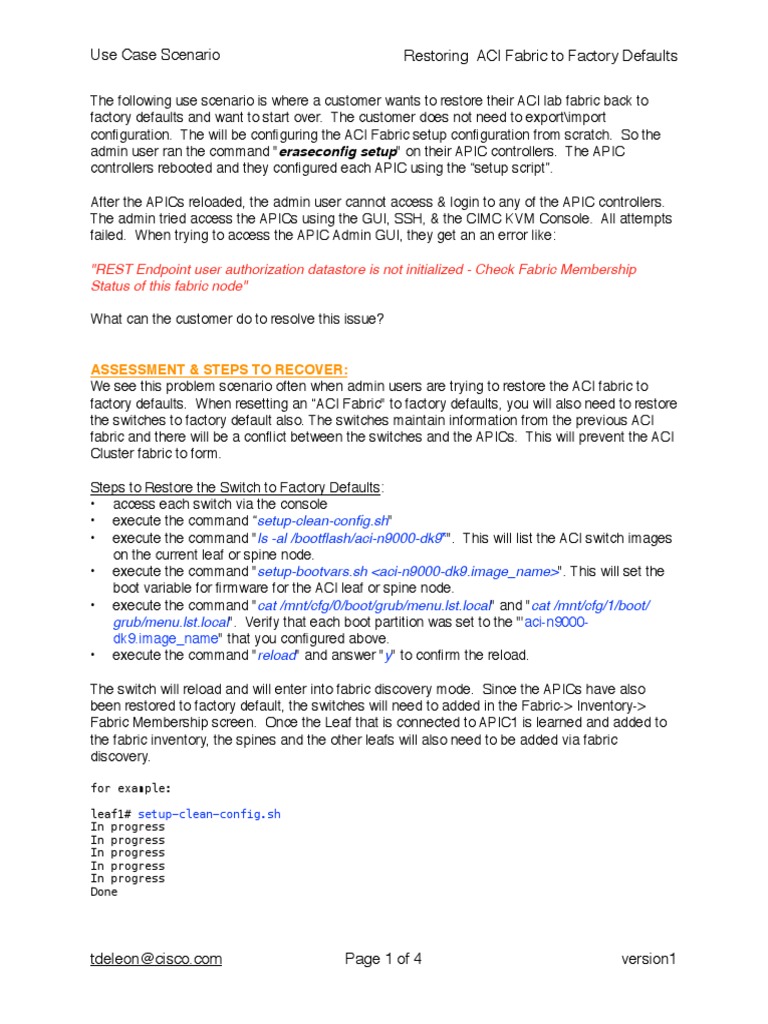 Technote-Restoringfabric2factorydefaults 01 PDF | PDF | Command Line Interface | Booting