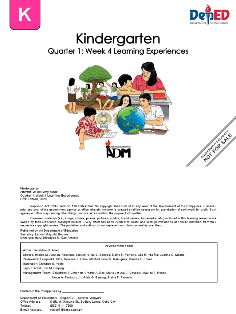 Kindergarten: Quarter 1: Week 4 Learning Experiences | PDF ...