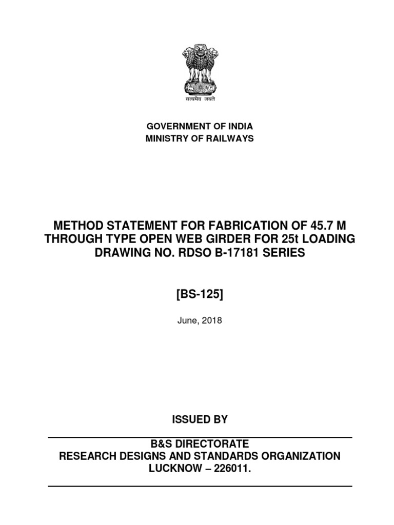 BS 125 Method Statement For Fabrication of 45.7m Through Type Open Web ...