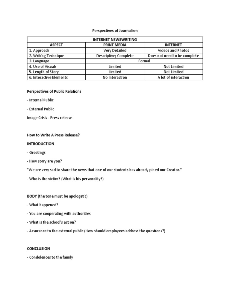 Perspectives Of Journalism Notes Pdf