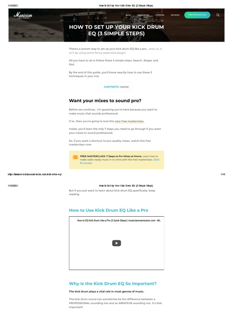 How To Set Up Your Kick Drum EQ (3 Simple Steps) PDF | PDF | Equalization (Audio) | Audio ...