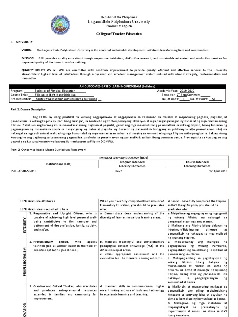 Syllabus Bped Fildis | PDF