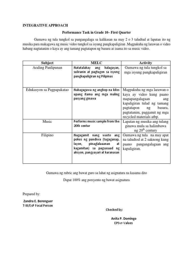 Performance Task in Grade 10 | PDF