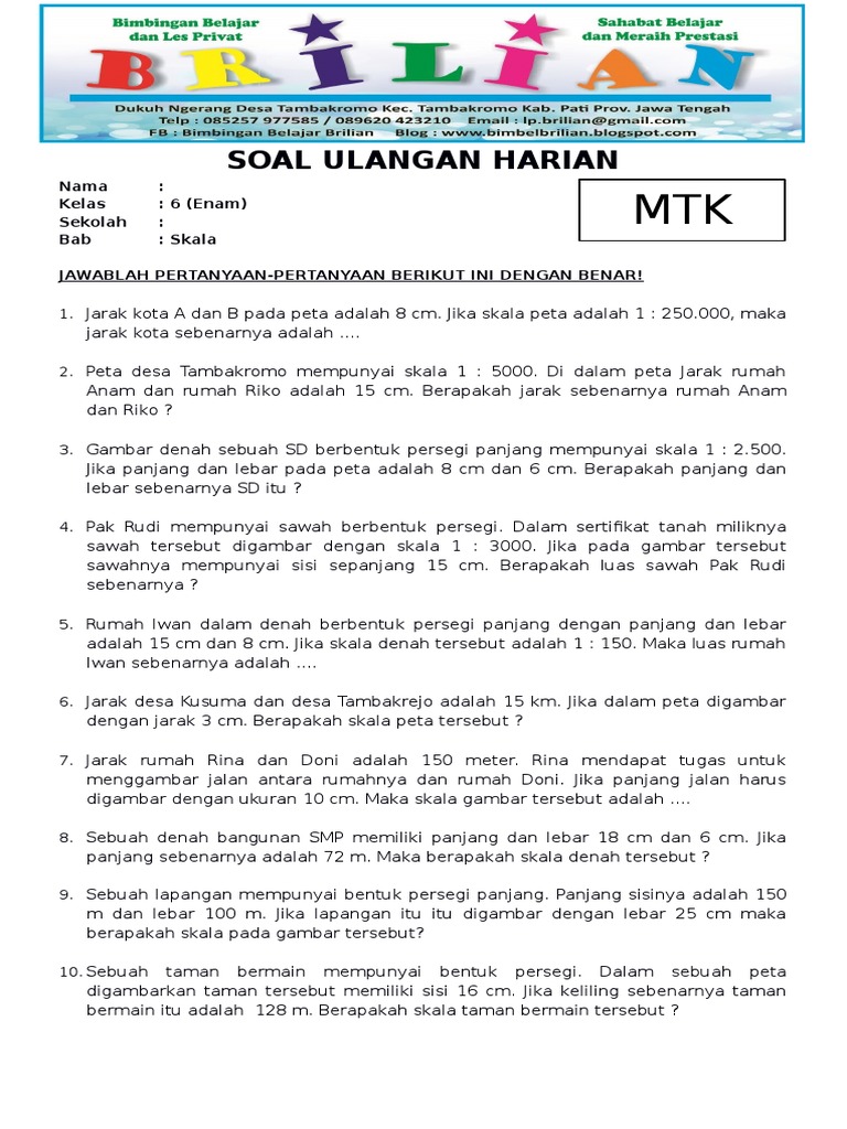 Soal Skala Matematika Kelas 6 | PDF | Metode & Bahan Ajar | Griya & Taman