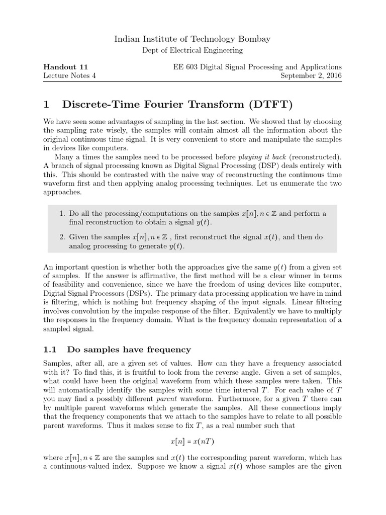 1 Discrete-Time Fourier Transform (DTFT) : Indian Institute of Technology Bombay | PDF ...