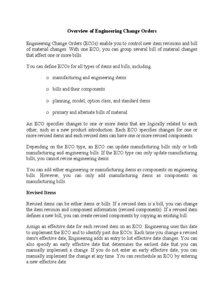 Overview of Engineering Change Orders ECO | PDF | Engineering ...