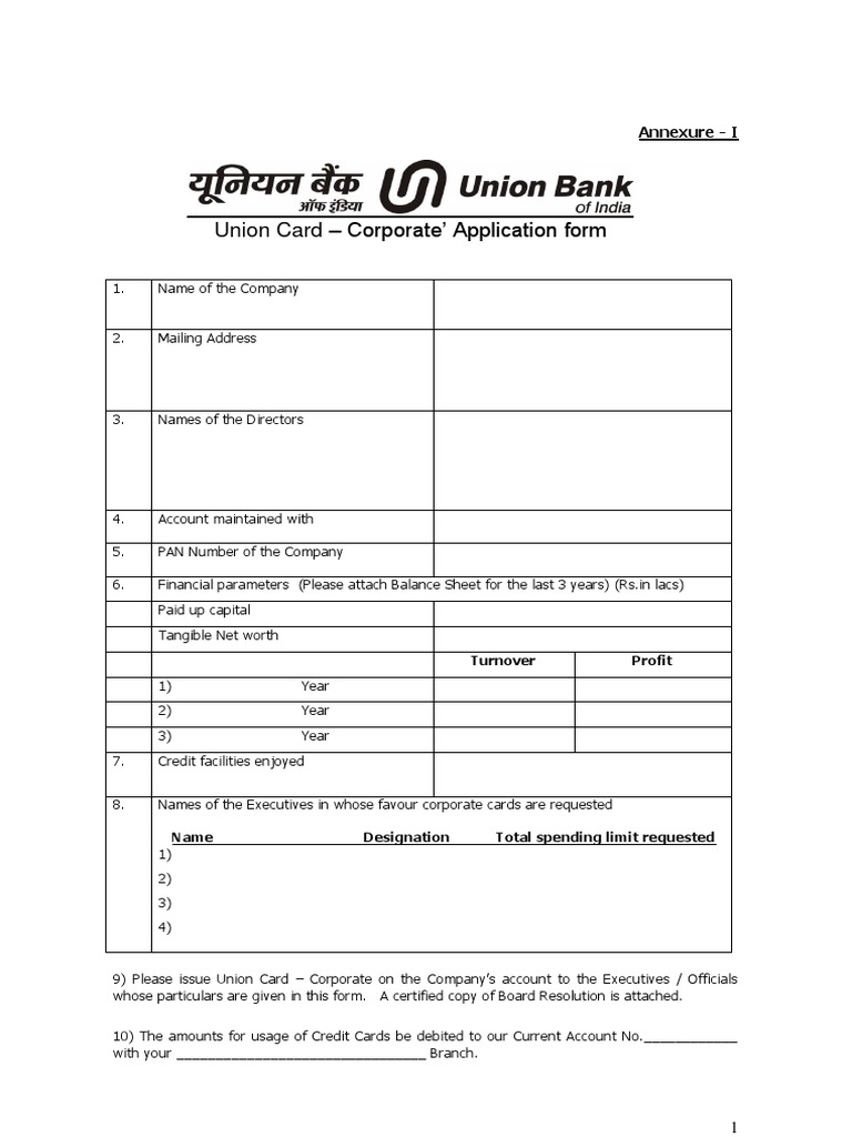Union Bank Corporate Card Application Form | PDF | Credit Card | Credit