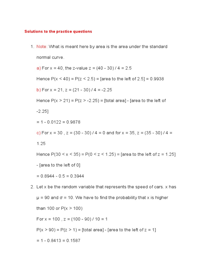 Normal Distribution Probability Solutions | PDF | Mean | Normal ...