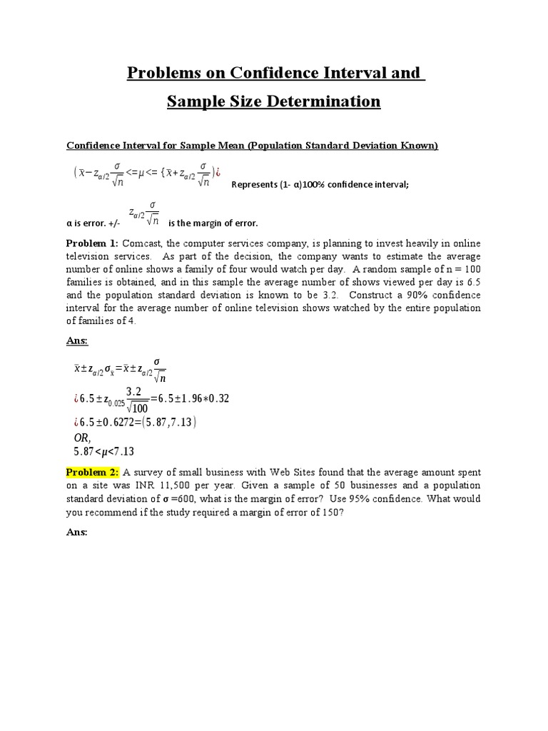 Problems On Confidence Interval | PDF | Confidence Interval | Standard ...