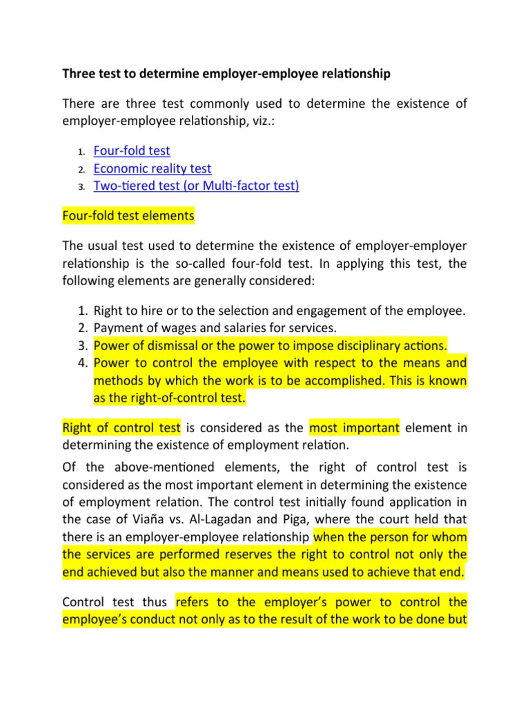 Four-Fold Test Economic Reality Test Two-Tiered Test (Or Multi-Factor ...