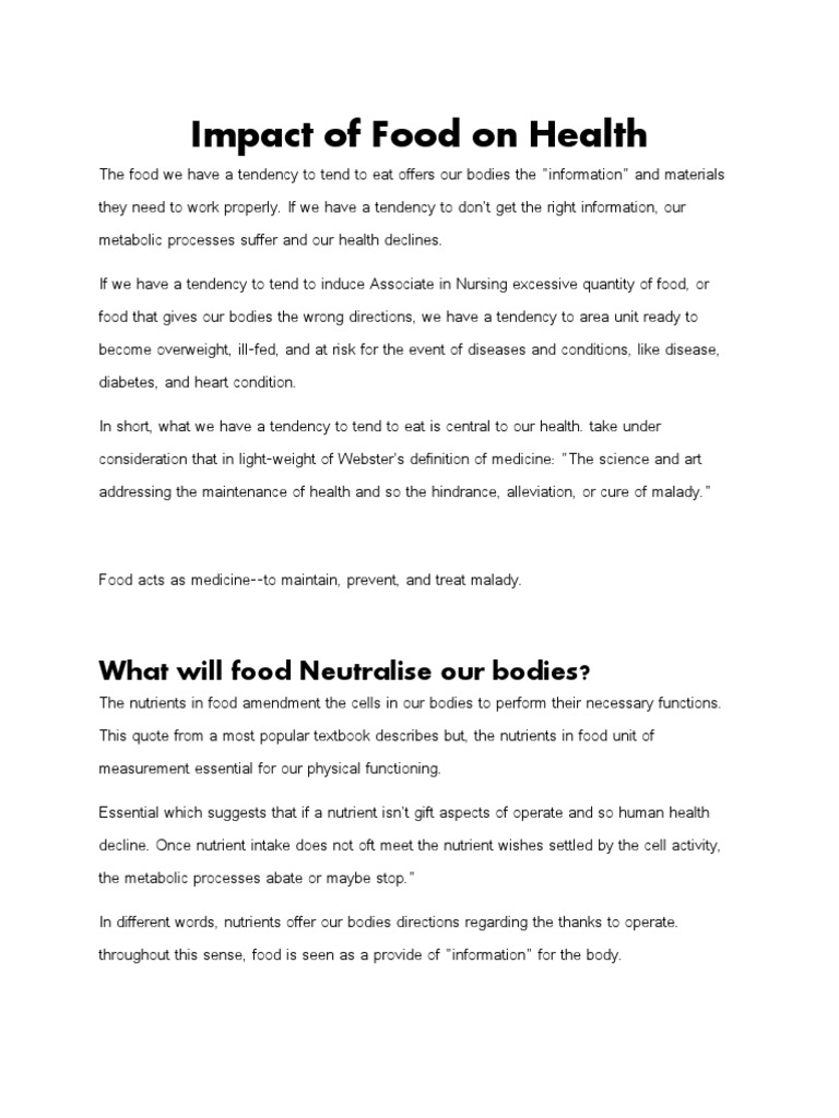 Impact of Food On Health | PDF | Foods | Convenience Food