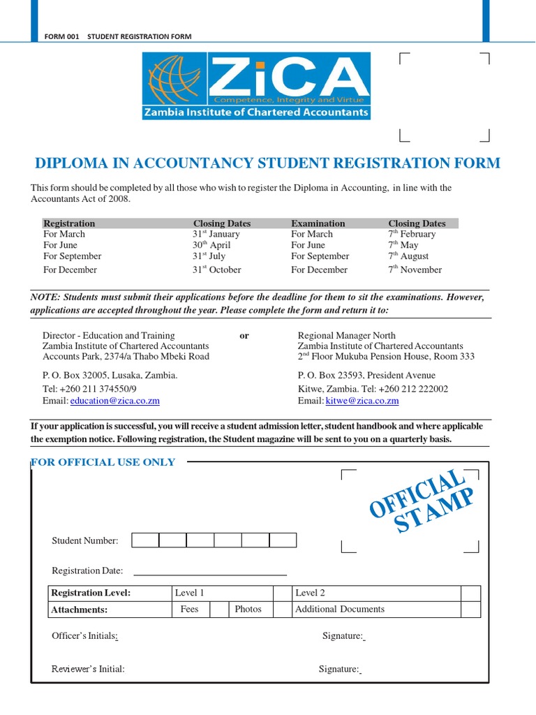 Diploma in Accountancy Student Registration Form: For Official Use Only ...