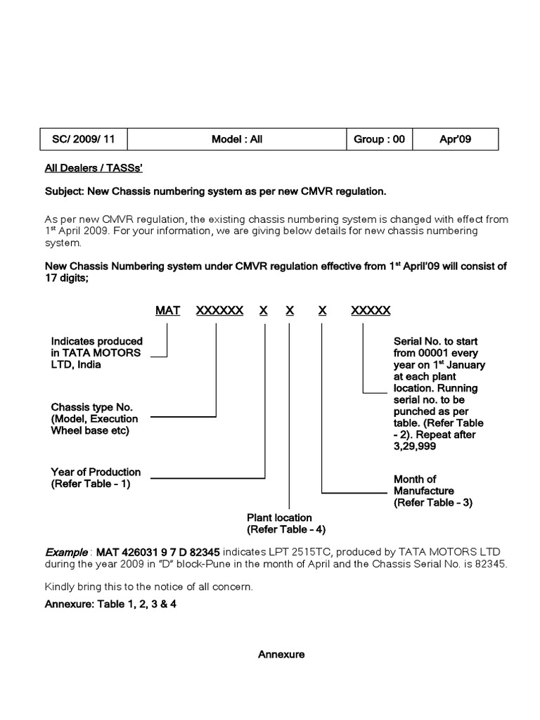 Tata - New Chassis Numbering System | PDF