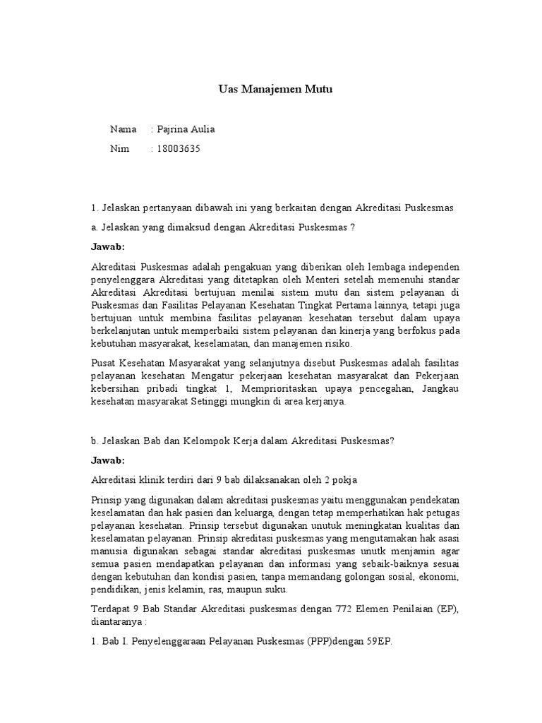 Uas Manajemen Mutu B5 | PDF