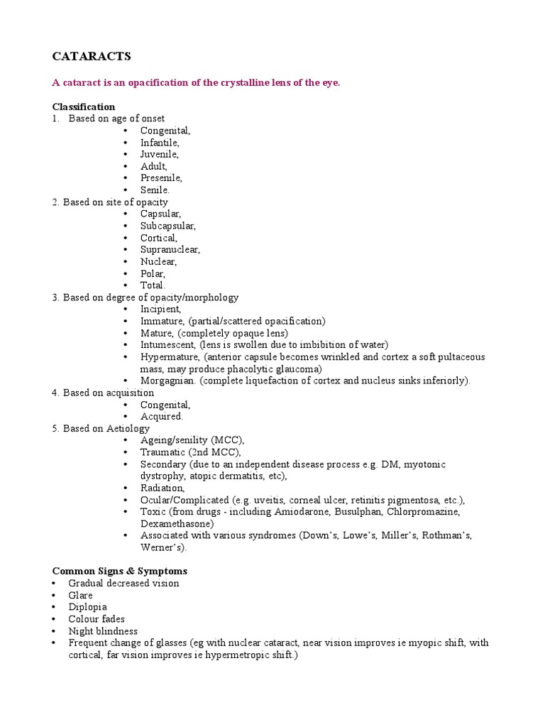 Cataracts: Classification | PDF | Cataract | Glaucoma