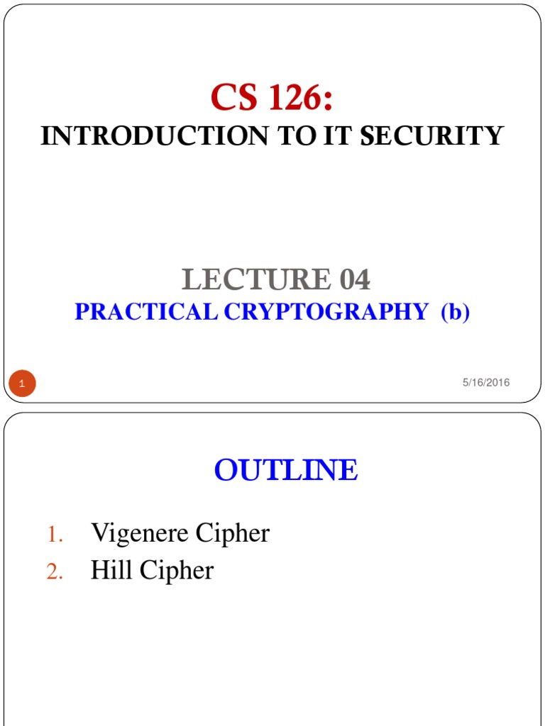 CS 126 Lecture 04 PDF | PDF | Cipher | Cryptography