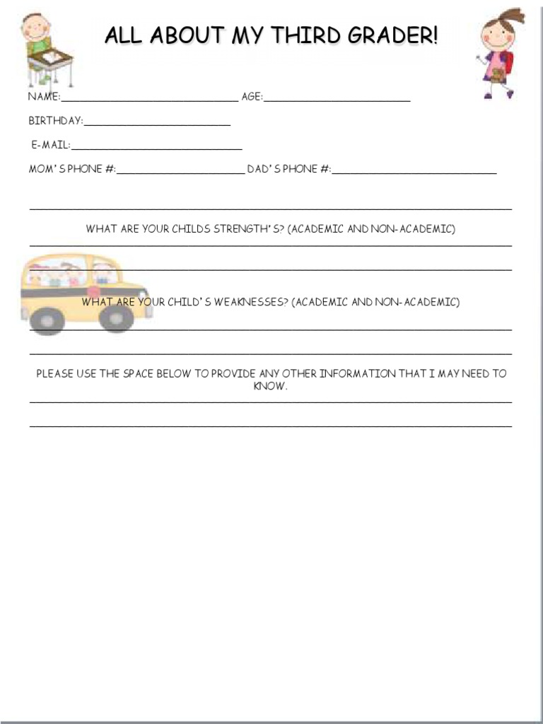 Third Grader Information Sheet | PDF