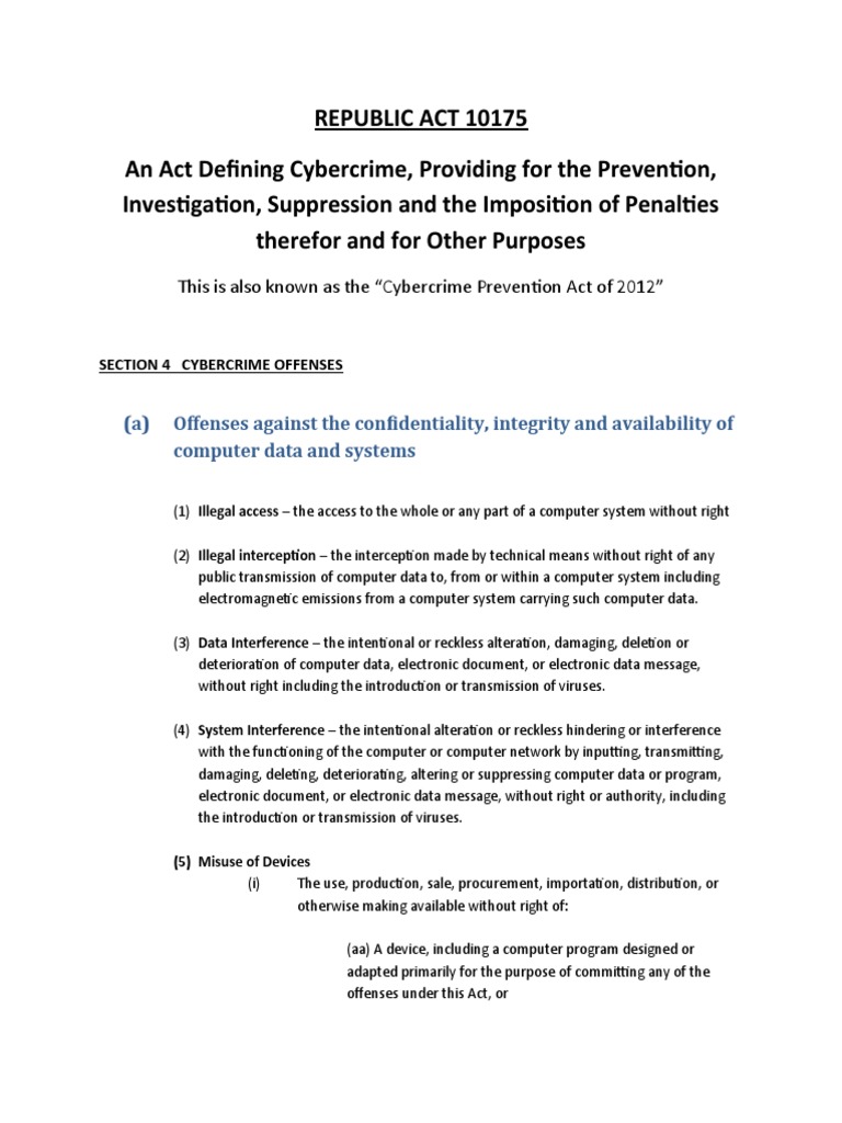 Cybercrime Prevention Act Overview | PDF | Cybercrime | Fraud