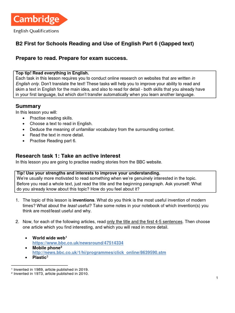 Online Teaching b2 First For Schools Preparing For Exam Success - Self Study Further Reading ...